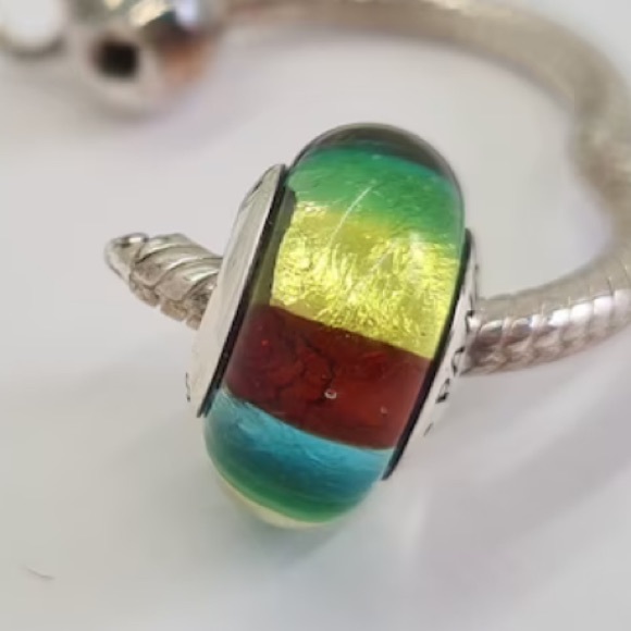 Pandora | Jewelry | Pandora Pair Of Rainbow Murano Glass Beads | Poshmark